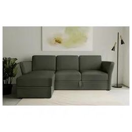 Ecksofa Home Affaire "Lavars, L-Form, Schlafsofa" Sofas Gr. B/H/T: 242 cm x 90 cm x 155 cm, Webstoff, Recamiere links, grün (khaki) mit Bettfunktion und Stauraum, in zwei verschiedenen Bezugsqualitäten