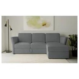 Ecksofa Home Affaire "Lavars, L-Form, Schlafsofa" Sofas Gr. B/H/T: 242cm x 90cm x 155cm, Flachgewebe, Recamiere rechts, grau mit Bettfunktion und Stauraum, in zwei verschiedenen Bezugsqualitäten