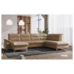 Sit & More Wohnlandschaft SIT & MORE "Astoria U-Form" Sofas Gr. B/H/T: 327cm x 91cm x 225cm, Luxus-Microfaser ALTARA NUBUCK, Ottomane rechts, ohne Kopfteilverstellung-ohne Armlehnfunktion-ohne Relaxfunktion motorisch im Longchair-ohne Bettfunktion-ohne Stauraum, braun (macciato) wahlweise mit motorischer Relaxfunktion