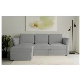 Ecksofa Home Affaire "Lavars, L-Form, Schlafsofa" Sofas Gr. B/H/T: 242cm x 90cm x 155cm, Webstoff, Recamiere links, grau (warm grey) mit Bettfunktion und Stauraum, in zwei verschiedenen Bezugsqualitäten