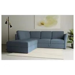 Ecksofa Home Affaire "Lavars, L-Form, Schlafsofa" Sofas Gr. B/H/T: 241cm x 90cm x 226cm, Flachgewebe, Ottomane links, blau mit Bettfunktion und Stauraum, in zwei verschiedenen Bezugsqualitäten