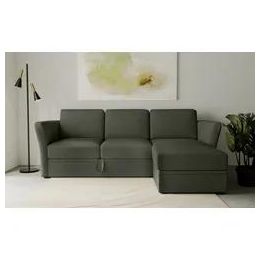 Ecksofa Home Affaire "Lavars, L-Form, Schlafsofa" Sofas Gr. B/H/T: 242cm x 90cm x 155cm, Webstoff, Recamiere rechts, grün (khaki) mit Bettfunktion und Stauraum, in zwei verschiedenen Bezugsqualitäten