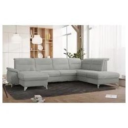 Sit & More Wohnlandschaft SIT & MORE "Astoria U-Form", grau (hellgrau), B:327cm H:91cm T:225cm, 100% Polyester, Sofas, wahlweise mit motorischer Relaxfunktion