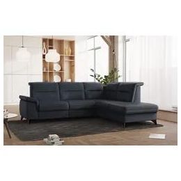 Sit & More Ecksofa SIT & MORE "Astoria L-Form" Sofas Gr. B/H/T: 256cm x 91cm x 225cm, Luxus-Microfaser in Lederoptik, Ottomane rechts, ohne Kopfteilverstellung-ohne Armlehnfunktion-ohne Relaxfunktion motorisch im Sofa 2,5-sitzig, blau (dunkelblau) wahlweise mit motorischer Relaxfunktion