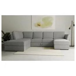 Wohnlandschaft Home Affaire "Lavars Schlafsofa" Sofas Gr. B/H/T: 310 cm x 90 cm x 226 cm, Flachgewebe, Recamiere rechts, grau (grey) mit Bettfunktion und Stauraum, in zwei verschiedenen Bezugsqualitäten