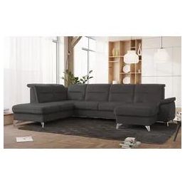 Sit & More Wohnlandschaft SIT & MORE "Astoria U-Form" Sofas Gr. B/H/T: 327cm x 91cm x 225cm, Microfaser, Ottomane links, ohne Kopfteilverstellung-ohne Armlehnfunktion-ohne Relaxfunktion motorisch im Longchair-ohne Bettfunktion-ohne Stauraum, grau (anthrazit) wahlweise mit motorischer Relaxfunktion