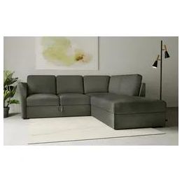 Ecksofa Home Affaire "Lavars, L-Form, Schlafsofa" Sofas Gr. B/H/T: 241 cm x 90 cm x 226 cm, Webstoff, Ottomane rechts, grün (khaki) mit Bettfunktion und Stauraum, in zwei verschiedenen Bezugsqualitäten