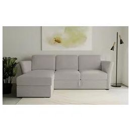 Ecksofa Home Affaire "Lavars, L-Form, Schlafsofa" Sofas Gr. B/H/T: 242cm x 90cm x 155cm, Flachgewebe, Recamiere links, braun (latte) mit Bettfunktion und Stauraum, in zwei verschiedenen Bezugsqualitäten