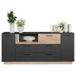 Sideboard Inosign "Premont" Sideboards Gr. B/H/T: 187cm x 81cm x 40cm,, schwarz (anthrazit melamin/coast evoke eiche nachbildung) Kommode, Breite 187 cm breit, zweifarbiger Schrank, moderne Eiche