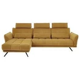 Ecksofa DIE PLANBAR "MP-IN20041 L-Form" Sofas Gr. B/H/T: 285cm x 84cm x 178cm, Velours, Ottomane links, mit Sitztiefenverstellung-mit Kopfstützen, gelb (curry) optional Sitztiefenverstellung und Kopfstützen