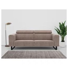 3-Sitzer Andas "Caja" Sofas Gr. B/H/T: 228cm x 82cm x 87cm, braun (hellbraun) mit verstellbaren Kopfstützen und Metallkufen