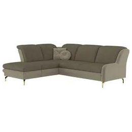 Sit & More Ecksofa SIT & MORE "Orient L-Form" Sofas Gr. B/H/T: 258cm x 91cm x 221cm, Struktur, Ottomane links, mit Kopfteilverstellung-ohne Bettfunktion-ohne Stauraum, braun (hellbraun, sand) inkl. 2 Zierkissen mit Strass-Stein, goldfabene Metallfüße