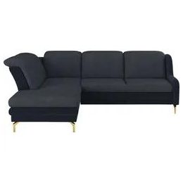 Sit & More Ecksofa SIT & MORE "Orient L-Form" Sofas Gr. B/H/T: 258cm x 91cm x 221cm, Struktur, Ottomane links, ohne Kopfteilverstellung-ohne Bettfunktion-ohne Stauraum, blau (dunkelblau/ navy) inkl. 2 Zierkissen mit Strass-Stein, goldfabene Metallfüße