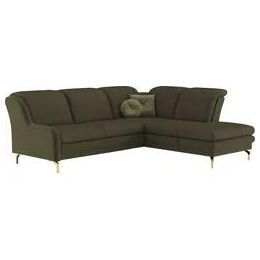 Sit & More Ecksofa SIT & MORE "Orient L-Form" Sofas Gr. B/H/T: 258cm x 91cm x 221cm, Struktur, Ottomane rechts, mit Kopfteilverstellung-ohne Bettfunktion-ohne Stauraum, grün (dunkelgrün/ olive) inkl. 2 Zierkissen mit Strass-Stein, goldfabene Metallfüße