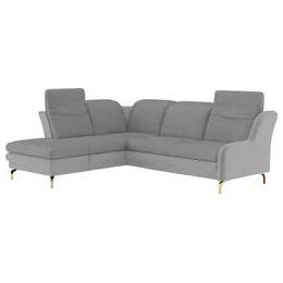 Sit & More Ecksofa SIT & MORE "Orient L-Form" Sofas Gr. B/H/T: 258cm x 91cm x 221cm, Struktur, Ottomane links, mit Kopfteilverstellung-mit Bettfunktion-mit Stauraum, grau (silber/ hellgrau) inkl. 2 Zierkissen mit Strass-Stein, goldfabene Metallfüße