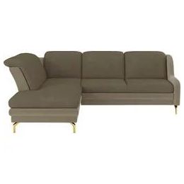 Sit & More Ecksofa SIT & MORE "Orient L-Form" Sofas Gr. B/H/T: 258cm x 91cm x 221cm, Struktur, Ottomane links, ohne Kopfteilverstellung-ohne Bettfunktion-ohne Stauraum, braun (hellbraun/sand) inkl. 2 Zierkissen mit Strass-Stein, goldfabene Metallfüße