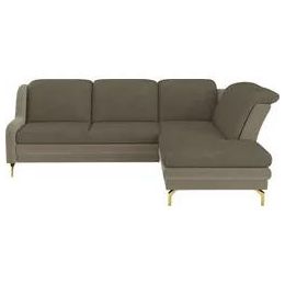 Sit & More Ecksofa SIT & MORE "Orient L-Form" Sofas Gr. B/H/T: 258cm x 91cm x 221cm, Struktur, Ottomane rechts, ohne Kopfteilverstellung-ohne Bettfunktion-ohne Stauraum, braun (hellbraun, sand) inkl. 2 Zierkissen mit Strass-Stein, goldfabene Metallfüße