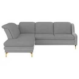 Sit & More Ecksofa SIT & MORE "Orient L-Form" Sofas Gr. B/H/T: 258cm x 91cm x 221cm, Struktur, Ottomane links, ohne Kopfteilverstellung-ohne Bettfunktion-ohne Stauraum, grau (silber, hellgrau) inkl. 2 Zierkissen mit Strass-Stein, goldfabene Metallfüße