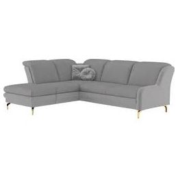 Sit & More Ecksofa SIT & MORE "Orient L-Form" Sofas Gr. B/H/T: 258cm x 91cm x 221cm, Struktur, Ottomane links, mit Kopfteilverstellung-ohne Bettfunktion-ohne Stauraum, grau (silber, hellgrau) inkl. 2 Zierkissen mit Strass-Stein, goldfabene Metallfüße