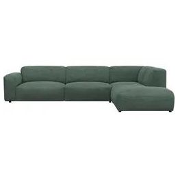 Ecksofa FLEXLUX "Lucera, super bequem durch hochwertigen Sitzaufbau mit Kaltschaum" Sofas Gr. B/H/T: 321cm x 73cm x 231cm, Struktur, Ottomane rechts, grün (dusty grün) modern & anschmiegsam, L-Form, Designsofa