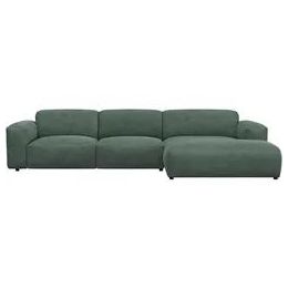 Ecksofa FLEXLUX "Lucera bequem und komfortabel durch hochwertigen Sitzaufbau, L-Form" Sofas Gr. B/H/T: 319cm x 73cm x 171cm, Struktur, Chaiselongue rechts, grün (dusty green) modern & anschmiegsam, Kaltschaum, Stahl-Wellenunterfederung