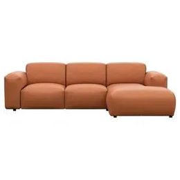 Ecksofa FLEXLUX "Lucera Chaislongue rechts oder links" Sofas Gr. B/H/T: 251cm x 73cm x 171cm, Echtleder, Chaiselongue rechts, braun (modern cognac brown) modern & anschmiegsam, Kaltschaum, Stahl-Wellenunterfederung