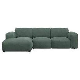 Ecksofa FLEXLUX "Lucera Chaislongue rechts oder links" Sofas Gr. B/H/T: 251cm x 73cm x 171cm, Struktur, Chaiselongue links, grün (dusty green) modern & anschmiegsam, Kaltschaum, Stahl-Wellenunterfederung