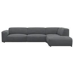 Ecksofa FLEXLUX "Lucera, super bequem durch hochwertigen Sitzaufbau mit Kaltschaum" Sofas Gr. B/H/T: 321cm x 73cm x 231cm, Lederoptik, Ottomane rechts, grau (elephant grey) modern & anschmiegsam, L-Form, Designsofa