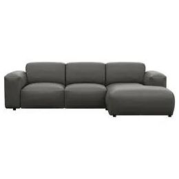 Ecksofa FLEXLUX "Lucera Chaislongue rechts oder links" Sofas Gr. B/H/T: 251cm x 73cm x 171cm, Echtleder, Chaiselongue rechts, grau (warm mineral grau) modern & anschmiegsam, Kaltschaum, Stahl-Wellenunterfederung