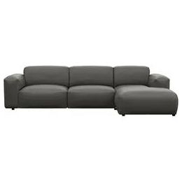 Ecksofa FLEXLUX "Lucera bequem und komfortabel durch hochwertigen Sitzaufbau, L.Form" Sofas Gr. B/H/T: 284cm x 73cm x 171cm, Echtleder, Chaiselongue rechts, grau (warm mineral grau) modern & anschmiegsam, Kaltschaum, Stahl-Wellenunterfederung