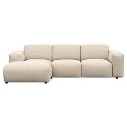 Ecksofa FLEXLUX "Lucera Chaislongue rechts oder links" Sofas Gr. B/H/T: 251cm x 73cm x 171cm, Echtleder, Chaiselongue links, weiß (warm weiß) modern & anschmiegsam, Kaltschaum, Stahl-Wellenunterfederung