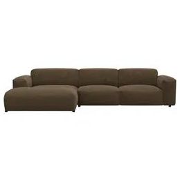 Ecksofa FLEXLUX "Lucera bequem und komfortabel durch hochwertigen Sitzaufbau, L-Form" Sofas Gr. B/H/T: 319cm x 73cm x 171cm, Lederoptik, Chaiselongue links, braun (camel brown) modern & anschmiegsam, Kaltschaum, Stahl-Wellenunterfederung