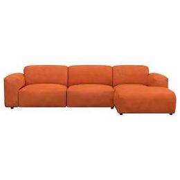 Ecksofa FLEXLUX "Lucera bequem und komfortabel durch hochwertigen Sitzaufbau, L.Form" Sofas Gr. B/H/T: 284cm x 73cm x 171cm, Struktur, Chaiselongue rechts, orange (burned orange) modern & anschmiegsam, Kaltschaum, Stahl-Wellenunterfederung