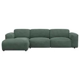 Ecksofa FLEXLUX "Lucera bequem und komfortabel durch hochwertigen Sitzaufbau, L.Form" Sofas Gr. B/H/T: 284cm x 73cm x 171cm, Struktur, Chaiselongue links, grün (dusty green) modern & anschmiegsam, Kaltschaum, Stahl-Wellenunterfederung