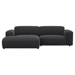 Ecksofa FLEXLUX "Lucera Chaislongue rechts oder links" Sofas Gr. B/H/T: 257cm x 73cm x 171cm, Lederoptik, Chaiselongue links, schwarz (gorilla black) modern & anschmiegsam, Kaltschaum, Stahl-Wellenunterfederung