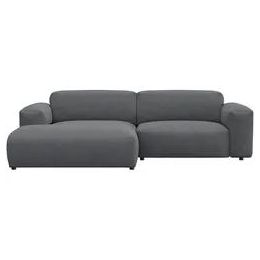 Ecksofa FLEXLUX "Lucera Chaislongue rechts oder links" Sofas Gr. B/H/T: 257cm x 73cm x 171cm, Lederoptik, Chaiselongue links, grau (elephant grey) modern & anschmiegsam, Kaltschaum, Stahl-Wellenunterfederung