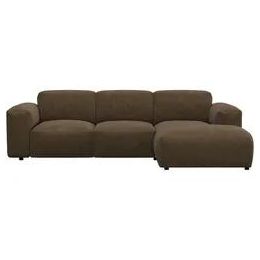 Ecksofa FLEXLUX "Lucera Chaislongue rechts oder links" Sofas Gr. B/H/T: 251cm x 73cm x 171cm, Lederoptik, Chaiselongue rechts, braun (camel brown) modern & anschmiegsam, Kaltschaum, Stahl-Wellenunterfederung