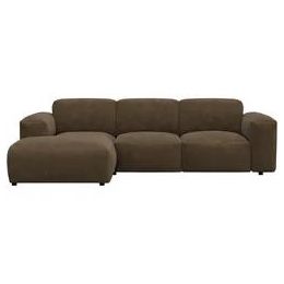 Ecksofa FLEXLUX "Lucera Chaislongue rechts oder links" Sofas Gr. B/H/T: 251cm x 73cm x 171cm, Lederoptik, Chaiselongue links, braun (camel brown) modern & anschmiegsam, Kaltschaum, Stahl-Wellenunterfederung