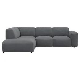 Ecksofa FLEXLUX "Lucera, super bequem durch hochwertigen Sitzaufbau mit Kaltschaum" Sofas Gr. B/H/T: 256cm x 73cm x 231cm, Lederoptik, Ottomane rechts, grau (elephant grey) modern & anschmiegsam, L-Form, Designsofa