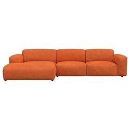 Ecksofa FLEXLUX "Lucera bequem und komfortabel durch hochwertigen Sitzaufbau, L-Form" Sofas Gr. B/H/T: 319cm x 73cm x 171cm, Struktur, Chaiselongue links, orange (burned orange) modern & anschmiegsam, Kaltschaum, Stahl-Wellenunterfederung