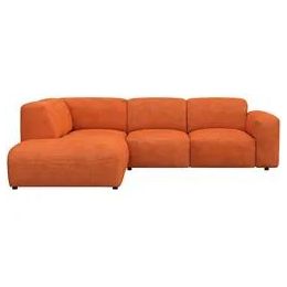 Ecksofa FLEXLUX "Lucera, super bequem durch hochwertigen Sitzaufbau mit Kaltschaum" Sofas Gr. B/H/T: 256cm x 73cm x 231cm, Struktur, Ottomane rechts, orange (burned orange) modern & anschmiegsam, L-Form, Designsofa