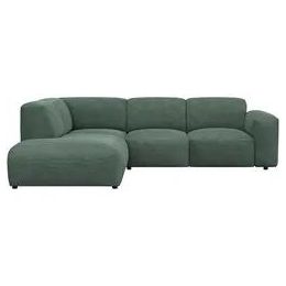 Ecksofa FLEXLUX "Lucera, super bequem durch hochwertigen Sitzaufbau mit Kaltschaum" Sofas Gr. B/H/T: 256cm x 73cm x 231cm, Struktur, Ottomane rechts, grün (dusty green) modern & anschmiegsam, L-Form, Designsofa