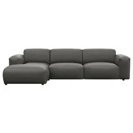 Ecksofa FLEXLUX "Lucera bequem und komfortabel durch hochwertigen Sitzaufbau, L.Form" Sofas Gr. B/H/T: 284cm x 73cm x 171cm, Echtleder, Chaiselongue links, grau (warm mineral grau) modern & anschmiegsam, Kaltschaum, Stahl-Wellenunterfederung