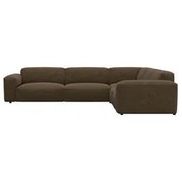 Ecksofa FLEXLUX "Lucera, super bequem durch hochwertigen Sitzaufbau mit Kaltschaum" Sofas Gr. B/H/T: 319cm x 73cm x 285cm, Lederoptik, Schenkel rechts, braun (camel brown) modern & anschmiegsam, L-Form, Designsofa