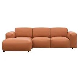 Ecksofa FLEXLUX "Lucera Chaislongue rechts oder links, L-Form, bequem", braun (modern cognac braun), B:251cm H:73cm T:171cm, 100% Echteder, Sofas, modern & anschmiegsam, Kaltschaum, Stahl-Wellenunterfederung