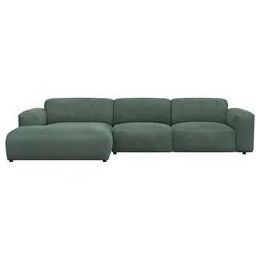 Ecksofa FLEXLUX "Lucera bequem und komfortabel durch hochwertigen Sitzaufbau, L-Form" Sofas Gr. B/H/T: 319cm x 73cm x 171cm, Struktur, Chaiselongue links, grün (dusty green) modern & anschmiegsam, Kaltschaum, Stahl-Wellenunterfederung