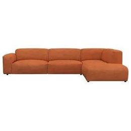 Ecksofa FLEXLUX "Lucera, super bequem durch hochwertigen Sitzaufbau mit Kaltschaum" Sofas Gr. B/H/T: 321cm x 73cm x 231cm, Struktur, Ottomane rechts, orange (burned orange) modern & anschmiegsam, L-Form, Designsofa