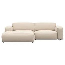 Ecksofa FLEXLUX "Lucera Chaislongue rechts oder links" Sofas Gr. B/H/T: 257cm x 73cm x 171cm, Echtleder, Chaiselongue links, weiß (warm weiß) modern & anschmiegsam, Kaltschaum, Stahl-Wellenunterfederung