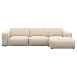 Ecksofa FLEXLUX "Lucera bequem und komfortabel durch hochwertigen Sitzaufbau, L.Form" Sofas Gr. B/H/T: 284cm x 73cm x 171cm, Echtleder, Chaiselongue rechts, weiß (warm weiß) modern & anschmiegsam, Kaltschaum, Stahl-Wellenunterfederung