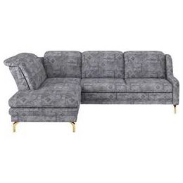 Sit & More Ecksofa SIT & MORE "Orient L-Form" Sofas Gr. B/H/T: 258cm x 91cm x 221cm, Jacquard, Ottomane links, mit Kopfteilverstellung-mit Bettfunktion-mit Stauraum, silberfarben (silber) inkl. 2 Zierkissen mit Strass-Stein, goldfabene Metallfüße